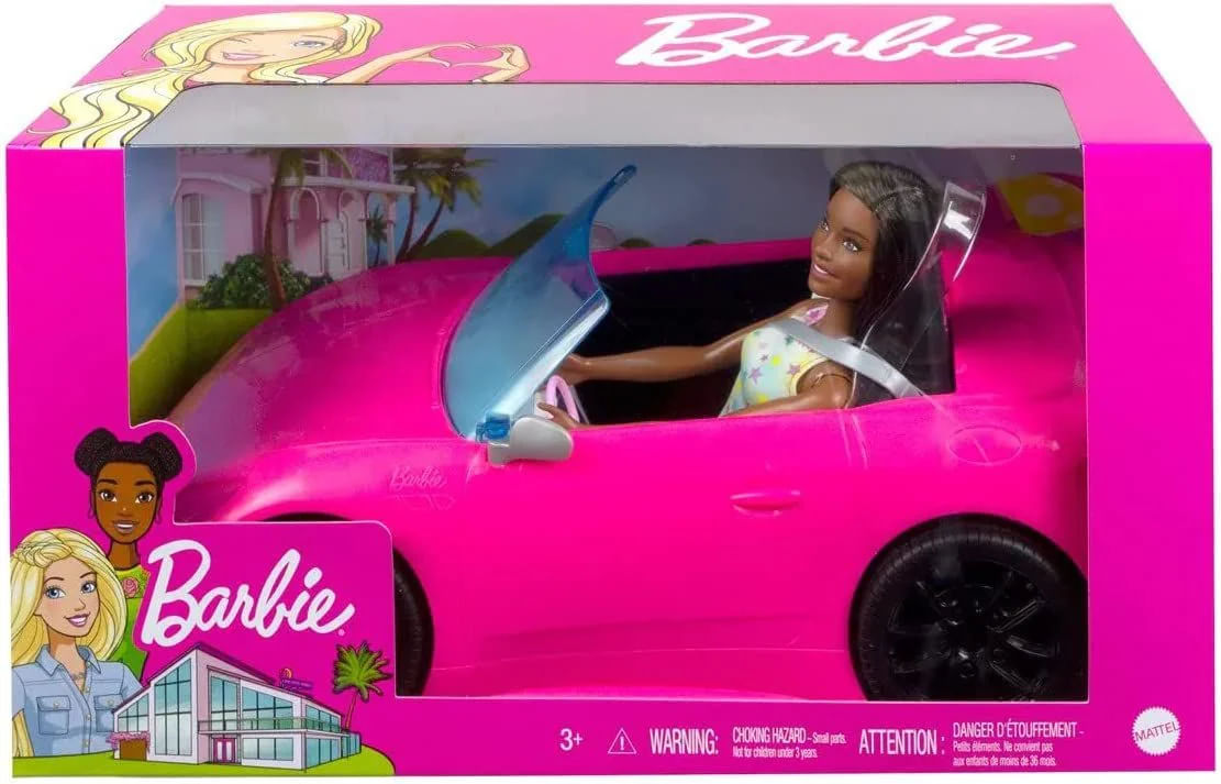 Carro Barbie com Boneca - Conversível Rosa - 2 Lugares - Mattel